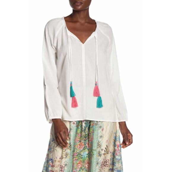Johnny Was | Tops | Johnny Was Blue Pink Tassel Tie Peasant White Women ...